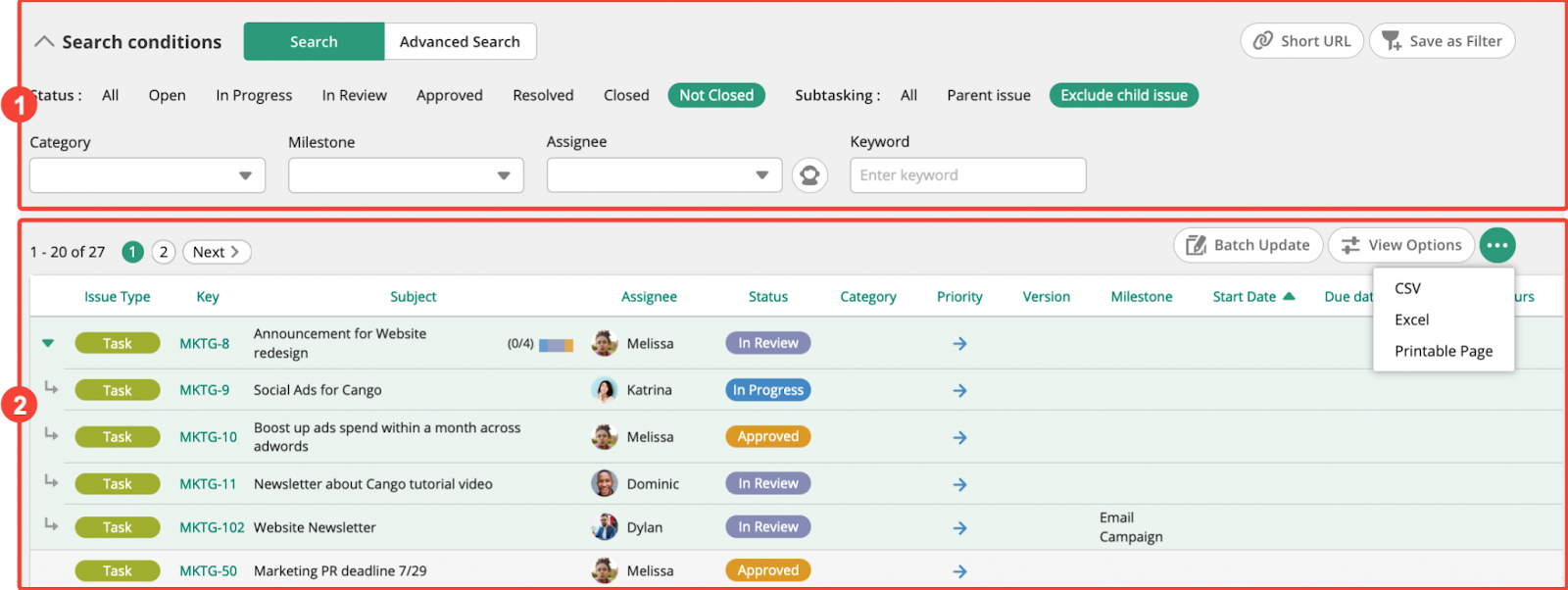 Backlog 101: Project issues page – FAQs & Technical Support | Nulab
